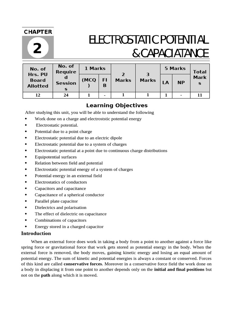 Chapter 2- Electrostatic Potential _ Capacitance (Student Copy) - Copy | PDF | Capacitance ...