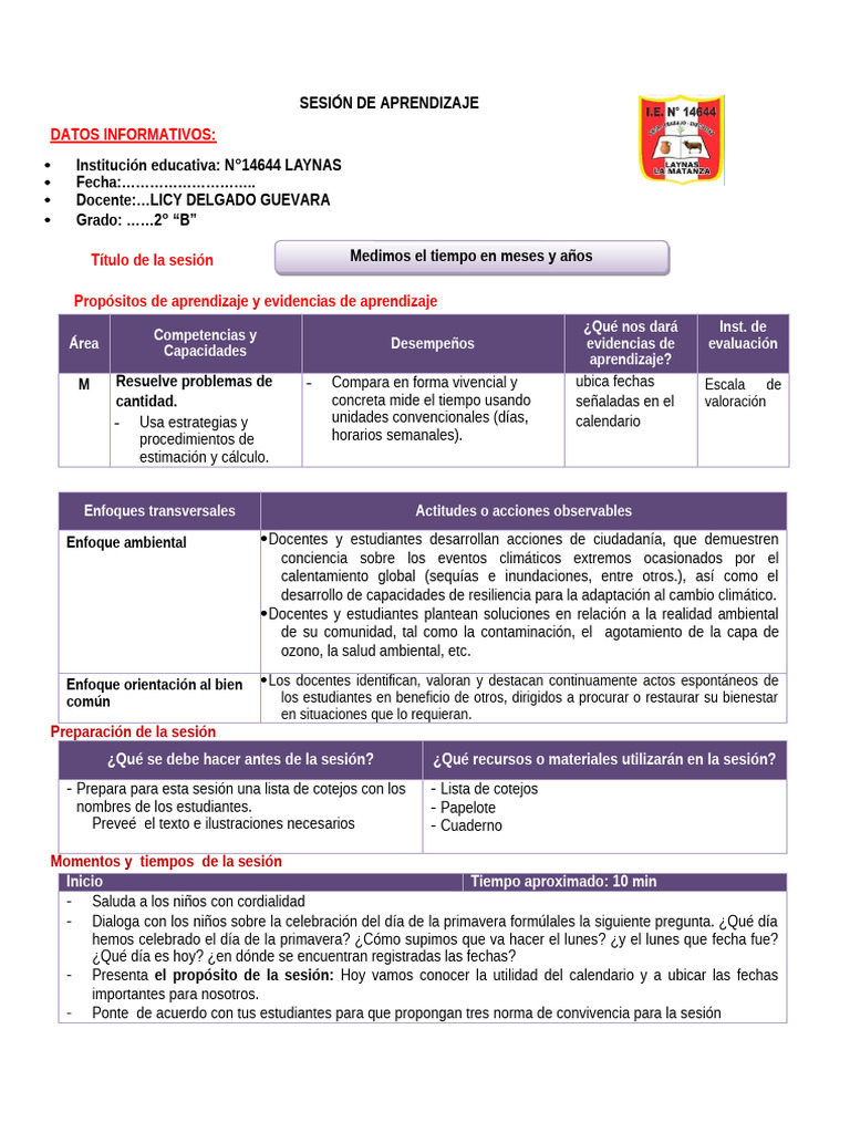 SESIÓN medimos el tiempo en meses | PDF | Aprendizaje | Entorno natural