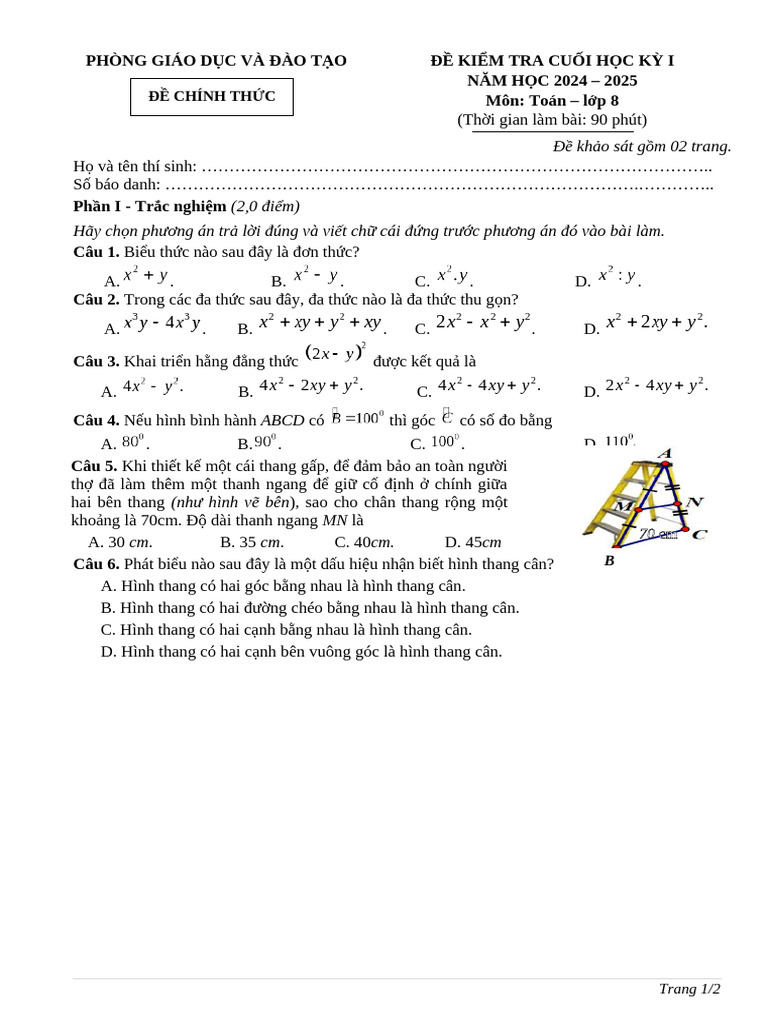 De Thi Cuoi Ki 1 Toan 8 KNTT 1 | PDF