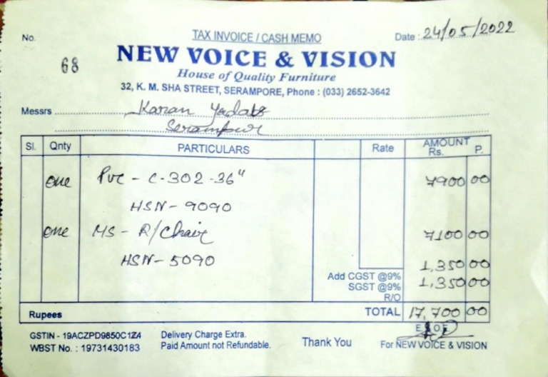 Table and Chair Receipt | PDF