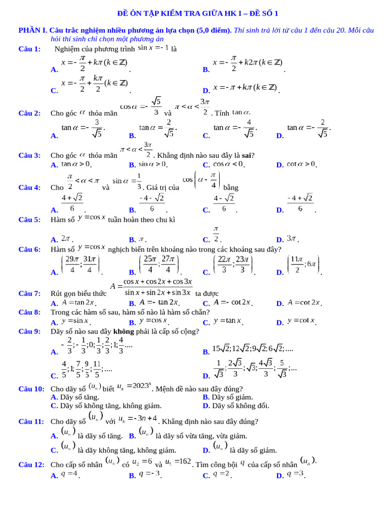 DE 1 - ON TAP GIUA KI LOP 11 | PDF