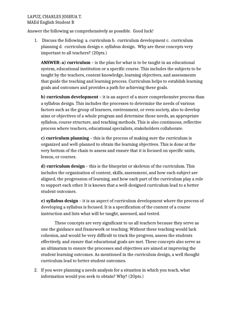 Lapuz, Charles Joshua T. Final Exam in 505 | PDF | Curriculum | Learning