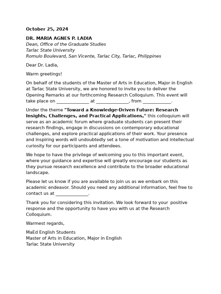 Letter For Opening Remarks DR Ladi | PDF