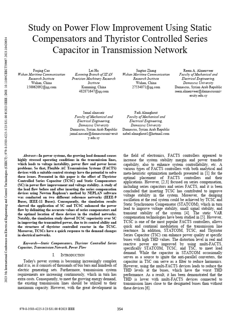 Study On Power Flow Improvement Using Static Compensators and Thyristor Controlled Series ...
