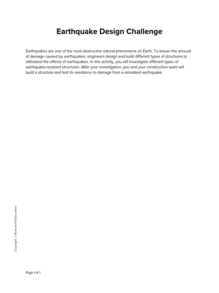 STEM Activity - Earthquake Design Challenge | PDF