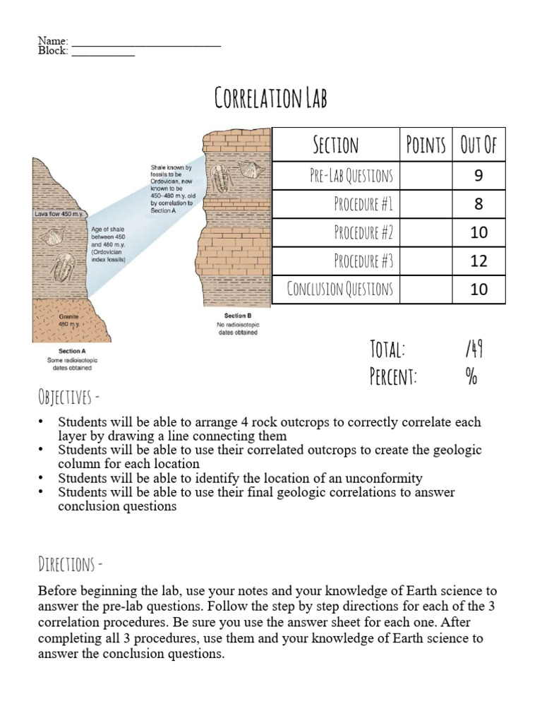 Correlation Lab: Section Points Out of | PDF | Geology | Geologic Time ...