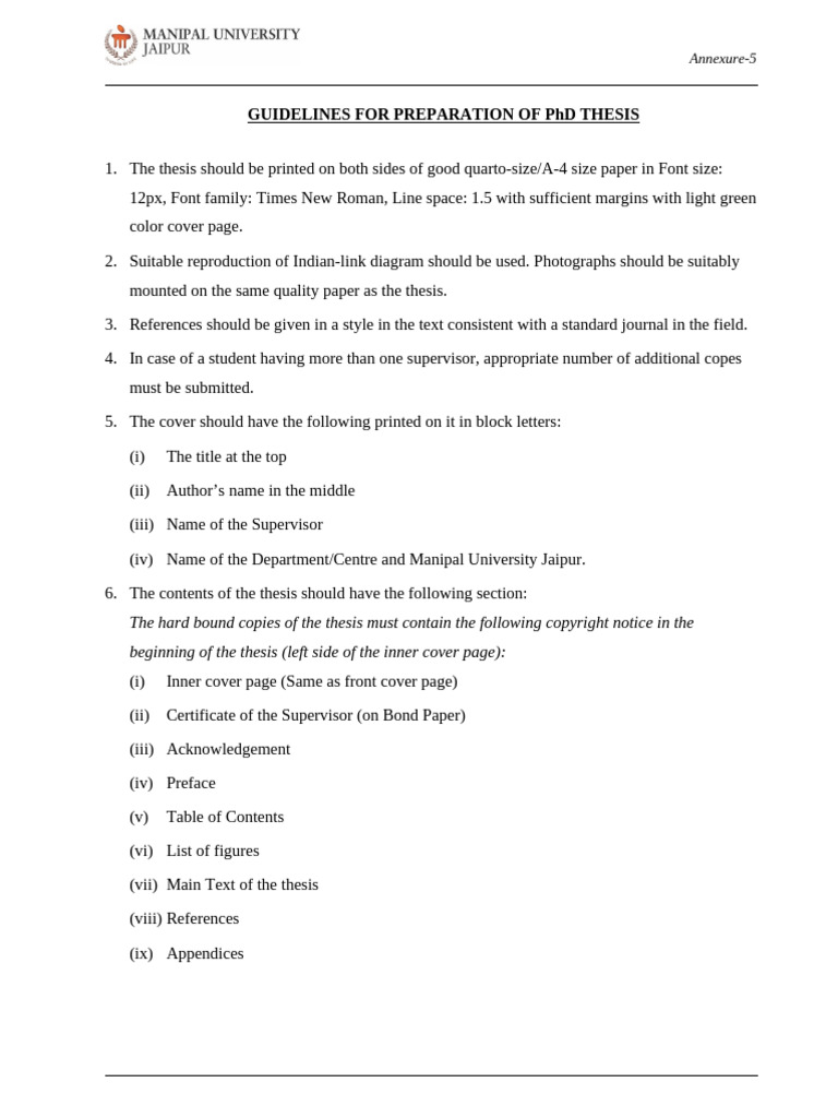 Annexure 5 - Thesis Format | PDF