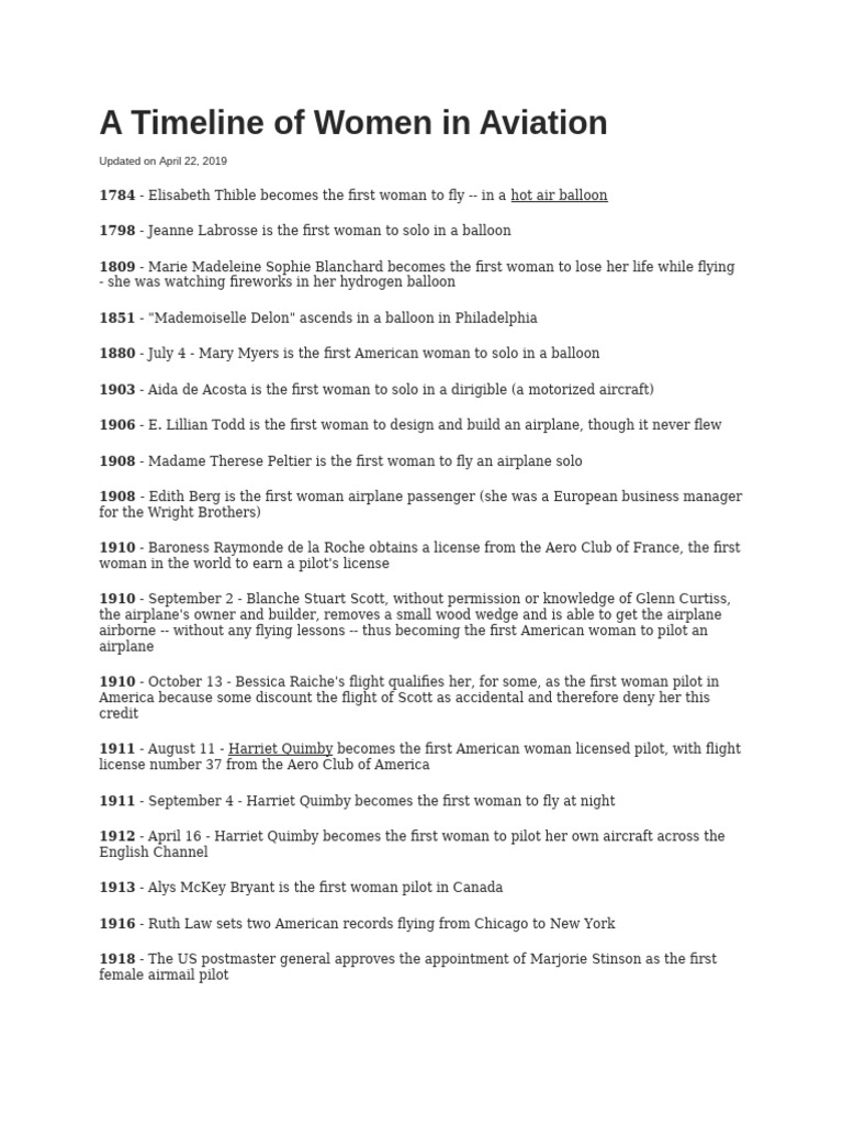 A Timeline of Women in Aviation | PDF | Aeronautics | Aviation