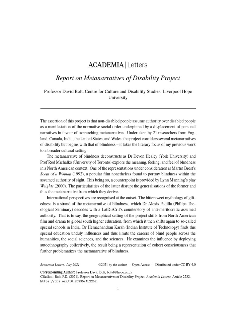 Report On Metanarratives of Disability P | PDF | Disability | Autism ...