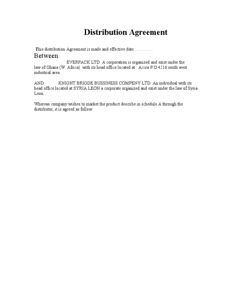 Distribution Agreement Between Everpack and Knight Bridge | PDF | Legal ...