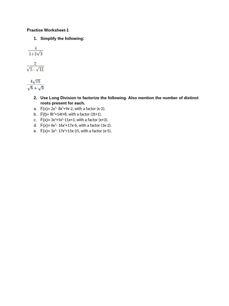 Practice Worksheet Maths | PDF