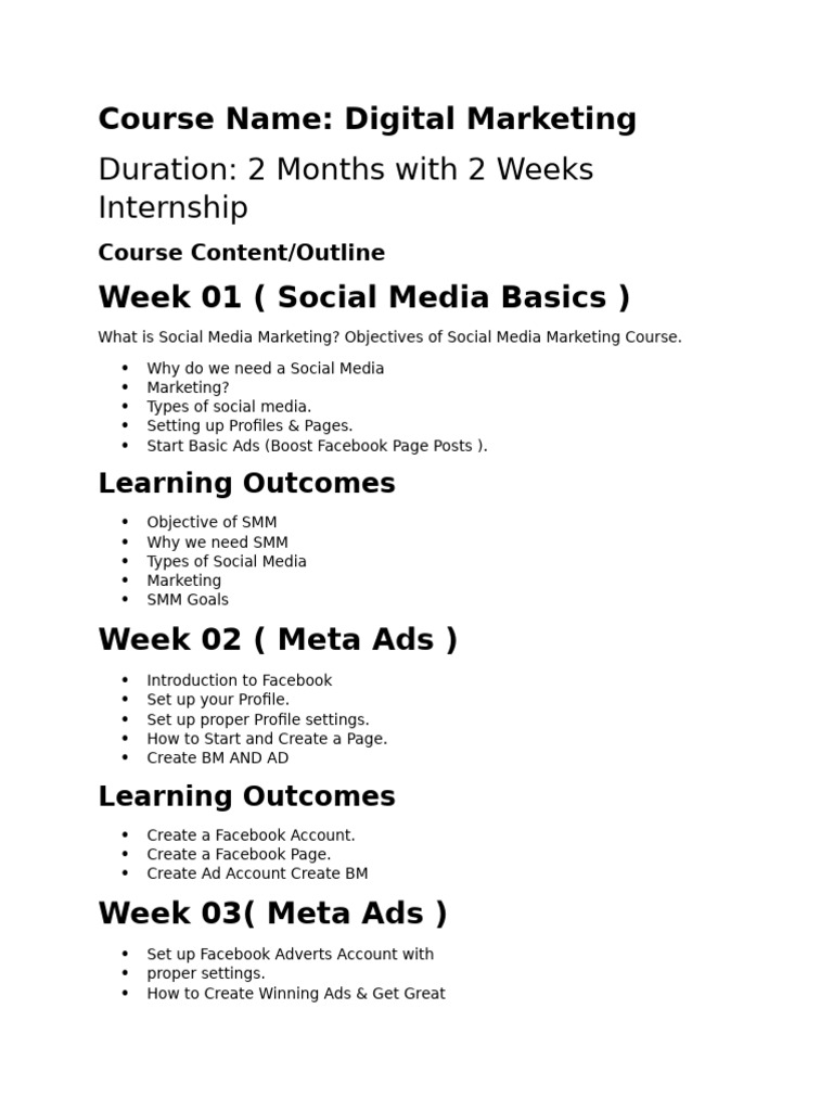 Course Outline Digital Marketing | PDF | Social Media Marketing ...