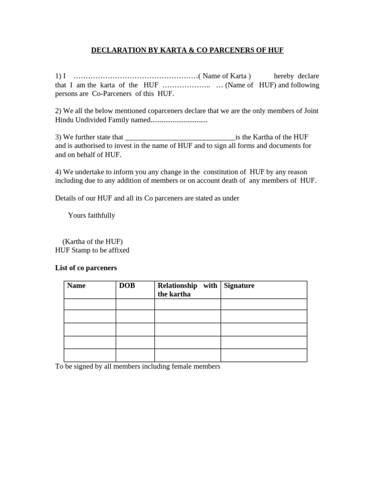 Huf Declaration Format | PDF