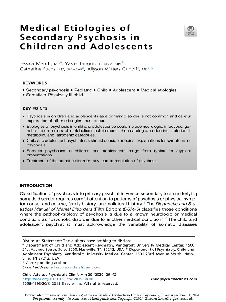 Medical Etiologies of Secondary Psychosis in Children | PDF | Psychosis ...