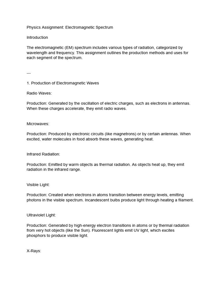 Physics Assignment - Electromagnetic Spectrum | PDF | Electromagnetic Radiation ...