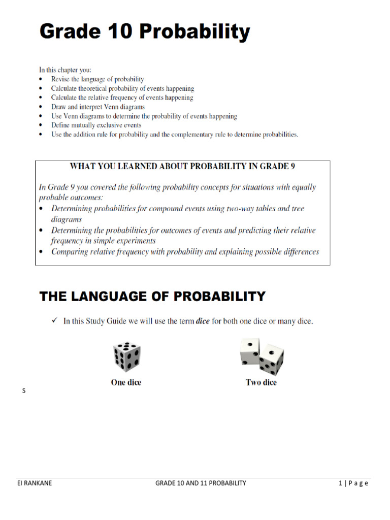 GR 10-11 PROBABILITY NOTES-ACTIVITIES | PDF