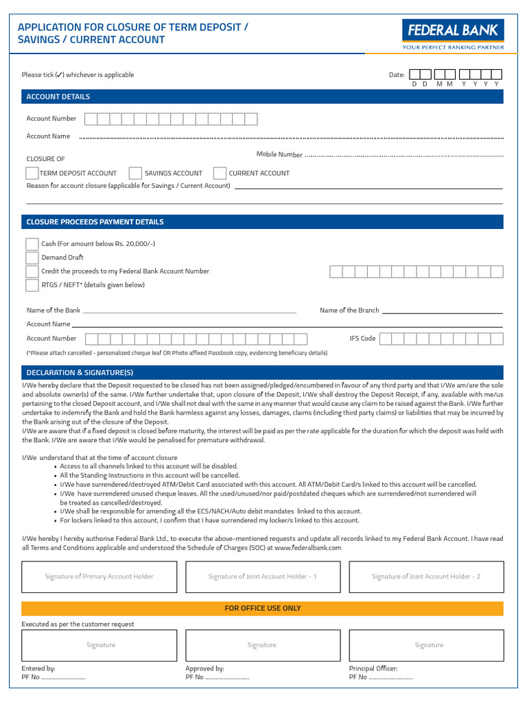Term Deposit Account Closure Form English | PDF | Banks | Transaction Account