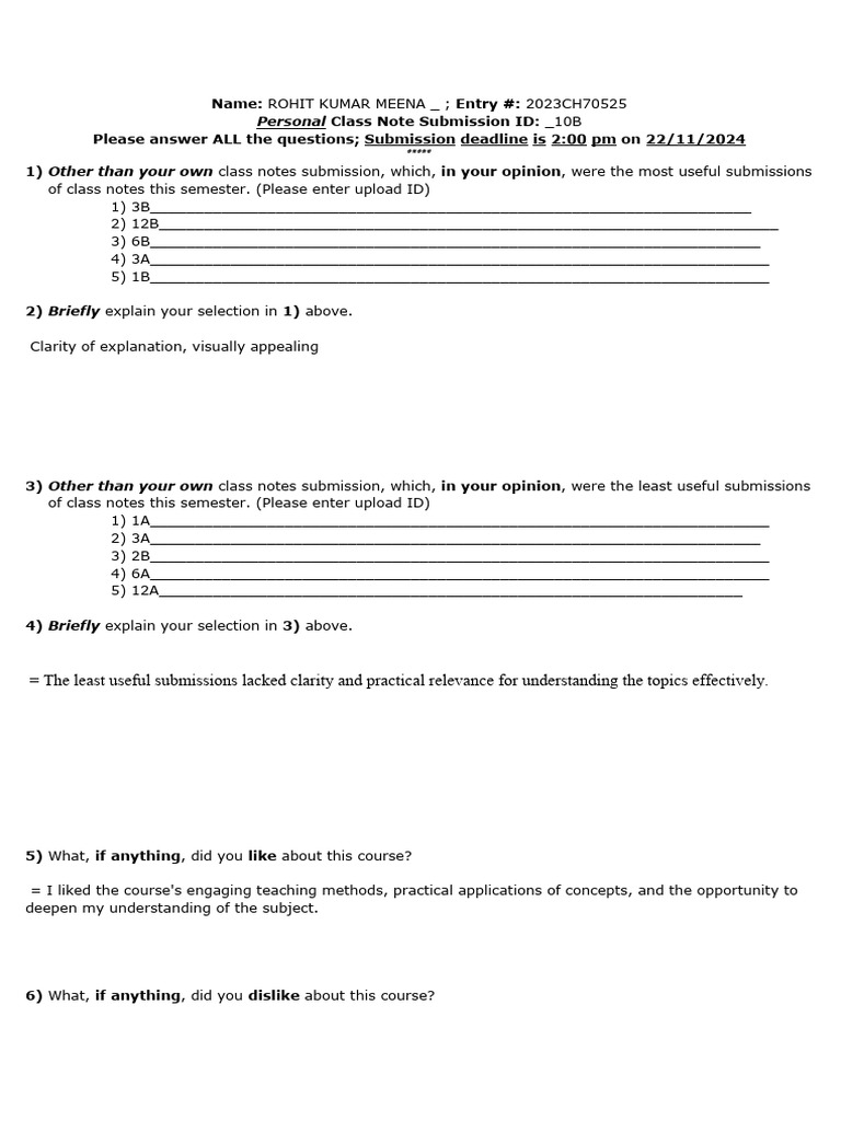 CML103-End Sem Feedback | PDF