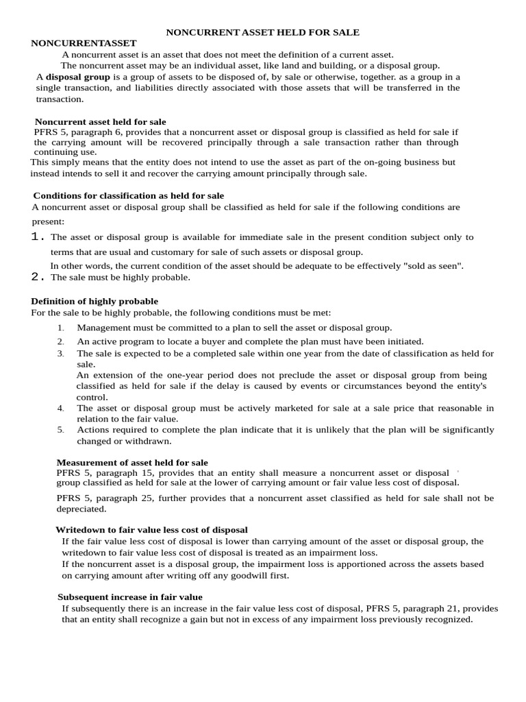 Noncurrent Assets Held for Sale Explained | PDF | Fair Value | Accounting
