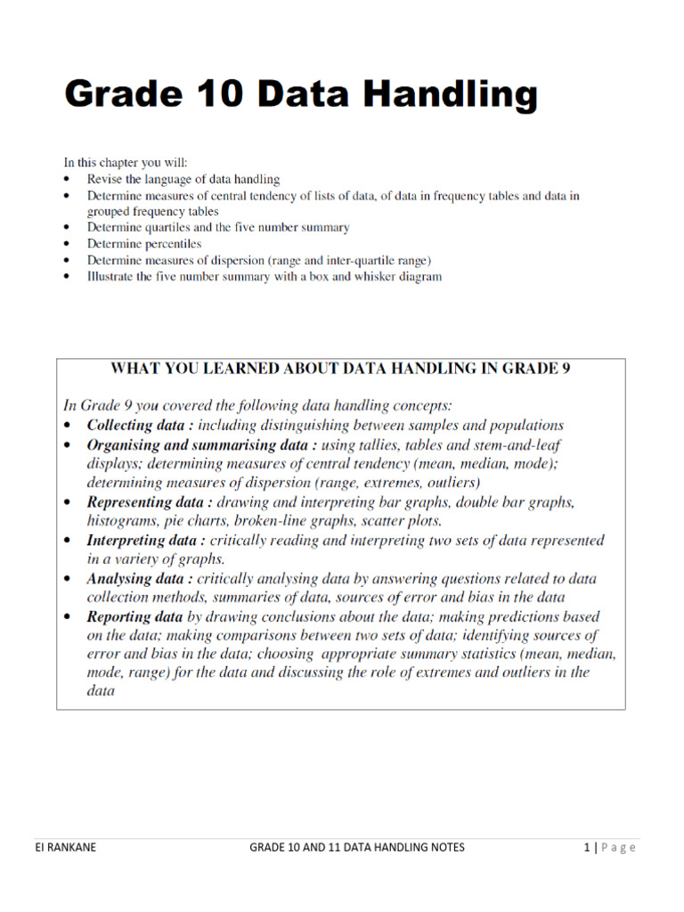 data handling 10 and 11 NOTES ACTIVITIES | PDF