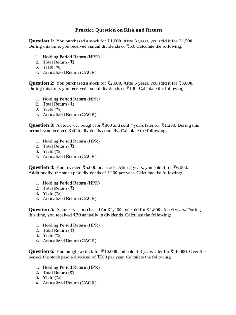 Question on Risk and Return | PDF | Stocks | Dividend