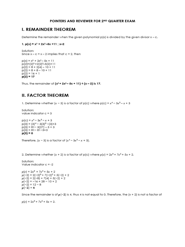 Pointers and Reviewer For 2ND Quarter Exam | PDF | Factorization | Circle