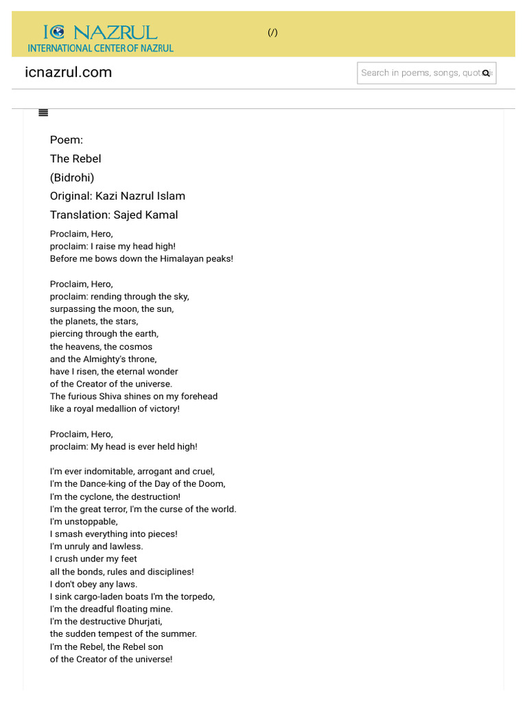 The Rebel (Bidrohi) - Nazrul Islam | PDF | Hell