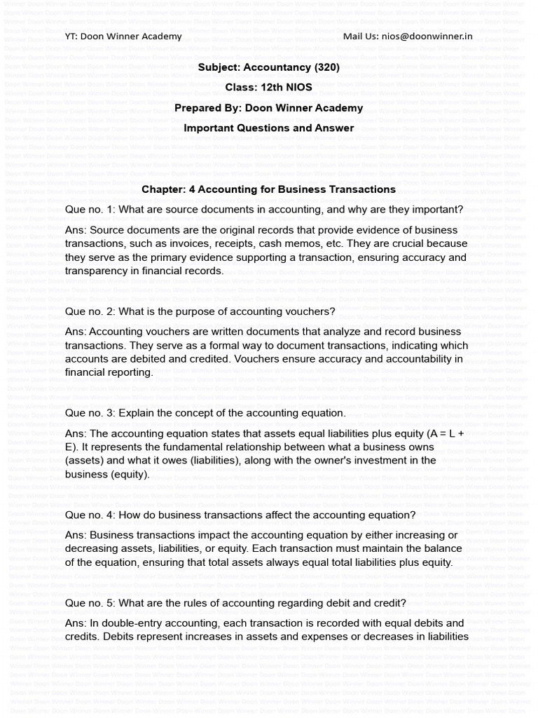 Class 12 Accountancy Important Q&A | PDF | Debits And Credits | Expense