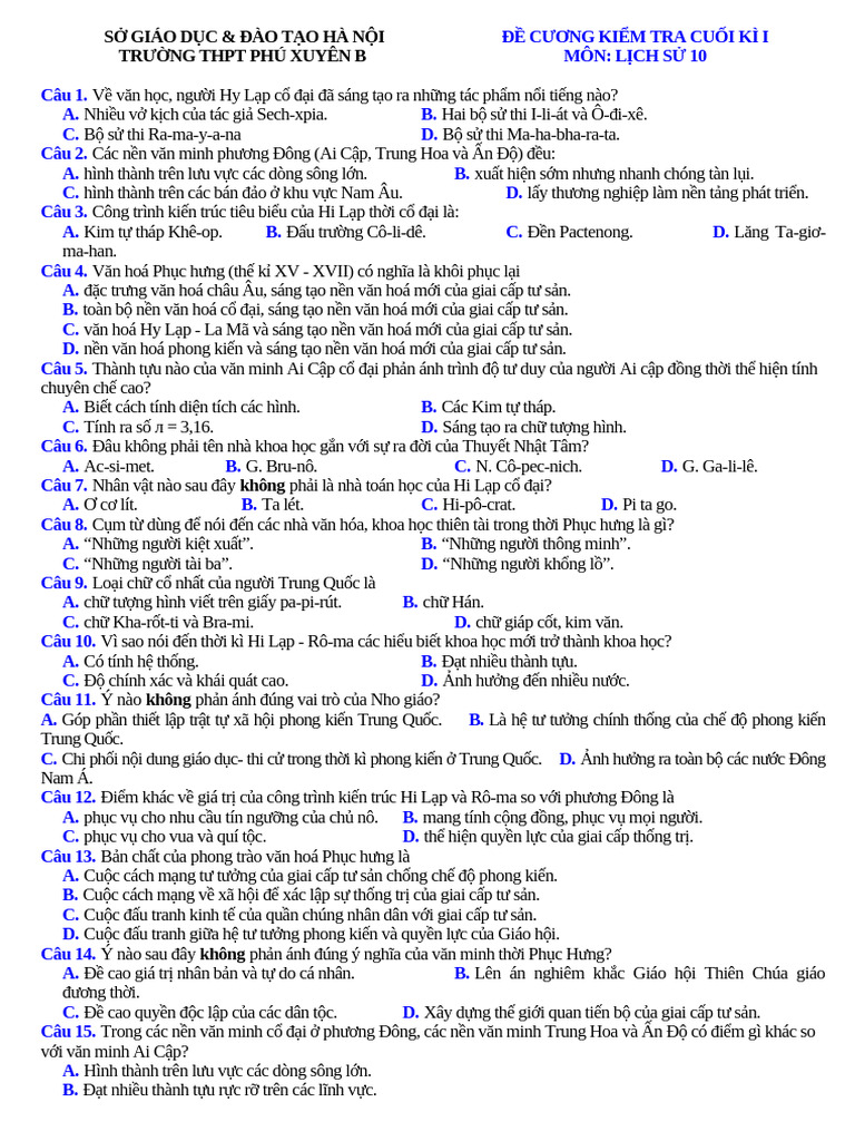 ĐỀ Luyện tập KTCK 1-PXB- lớp 10 | PDF
