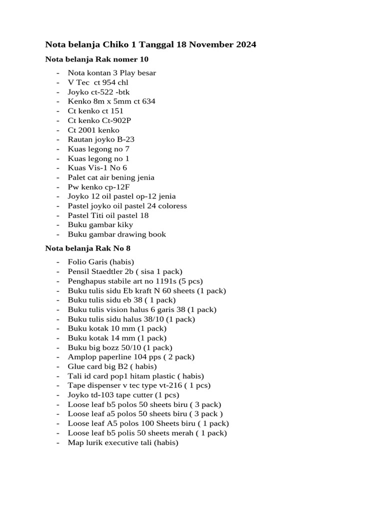 Nota Belanja Alat Tulis dan Kertas | PDF