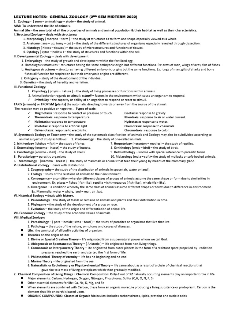 Genzoo Lecture Notes 2022midterm | PDF | Carbohydrates | Mitosis
