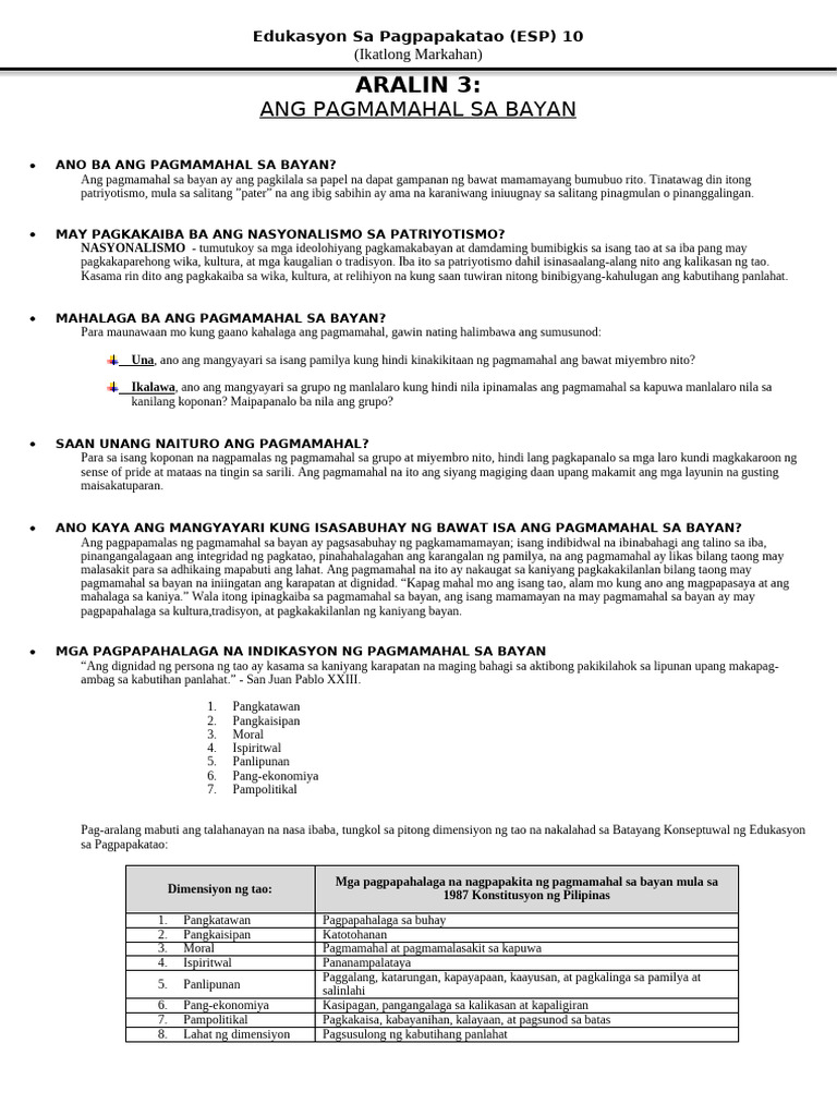 Q3 ESP 10 (Aralin 3) | PDF