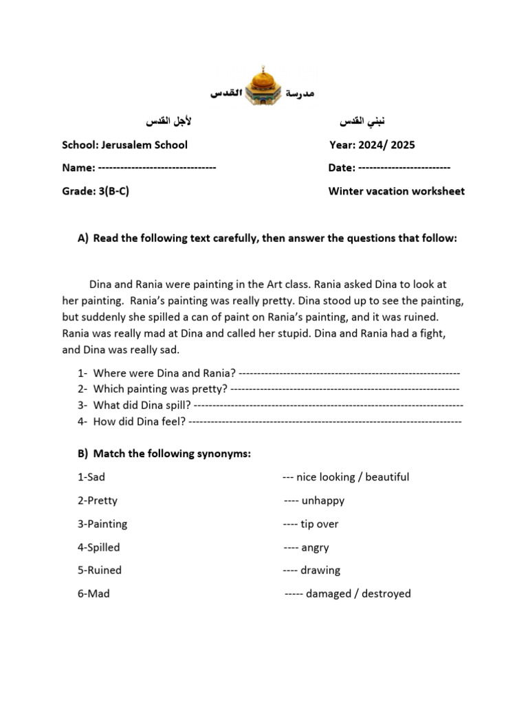 Grade 3 Winter Vacation Worksheet | PDF