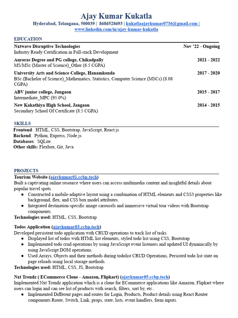 Ajay Kumar Resume_ | PDF | Java Script | Bootstrap (Front End Framework)