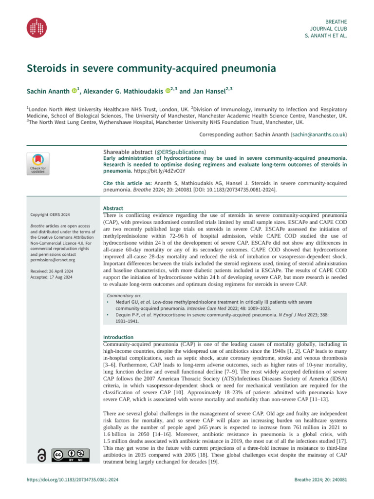 Steroids in Severe Community-Acquired Pneumonia 2024 | PDF | Glucocorticoid | Randomized ...