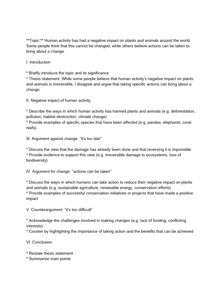 Topic - Human Activity Has Had A Negative Impact On Plants and Animals ...