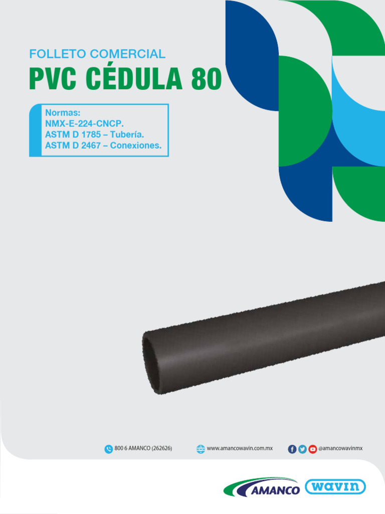 Amanco Cedula 80 PVC | PDF | Cloruro de polivinilo | Tubería (transporte de fluidos)