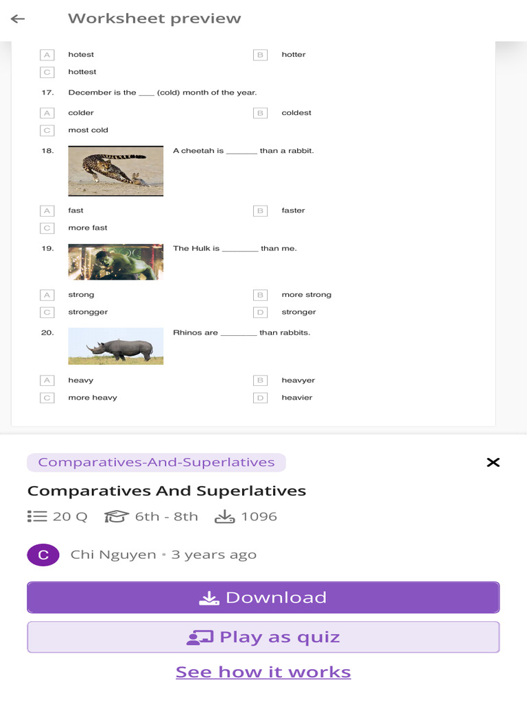 50+ Comparatives and Superlatives Worksheets for 6th Class on Quizizz ...