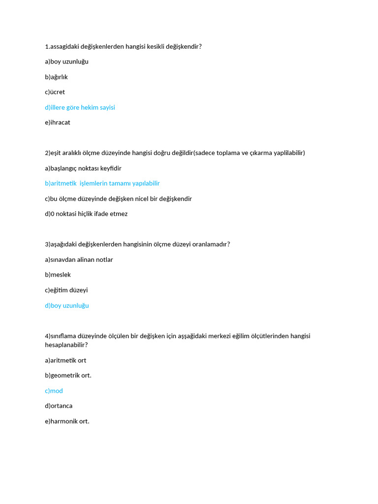 Istatistik Vize Örnek Soru | PDF