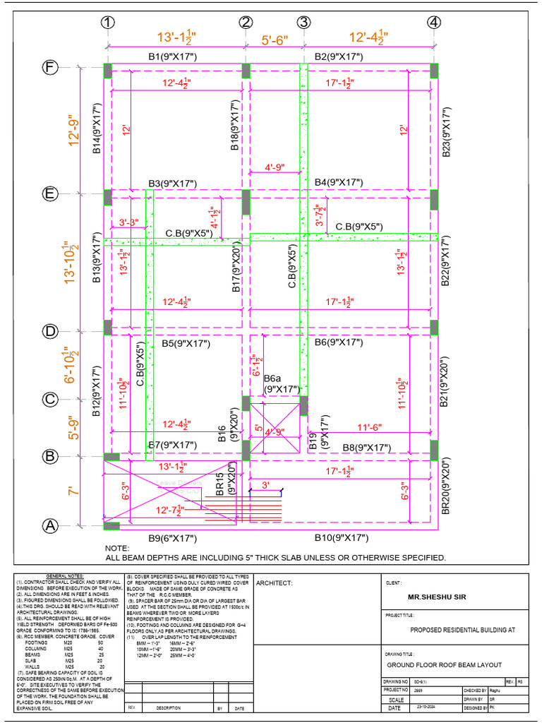 Ground Floor Roof Beam Layout Plan | PDF | Materials | Building Materials