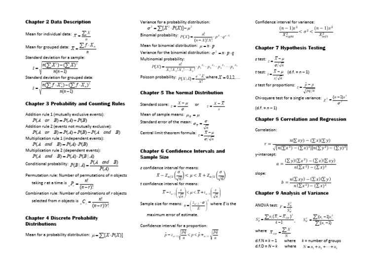 CSF21103 Formulas | PDF | Statistical Theory | Statistical Analysis