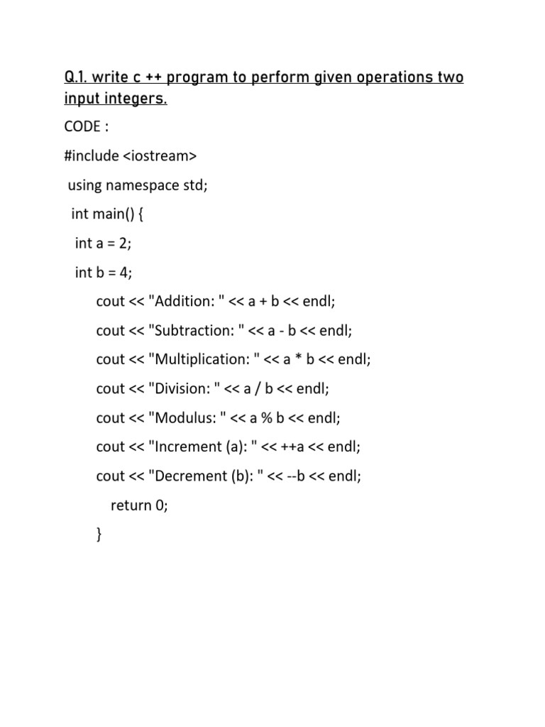 C++ Programs for Basic Operations | PDF