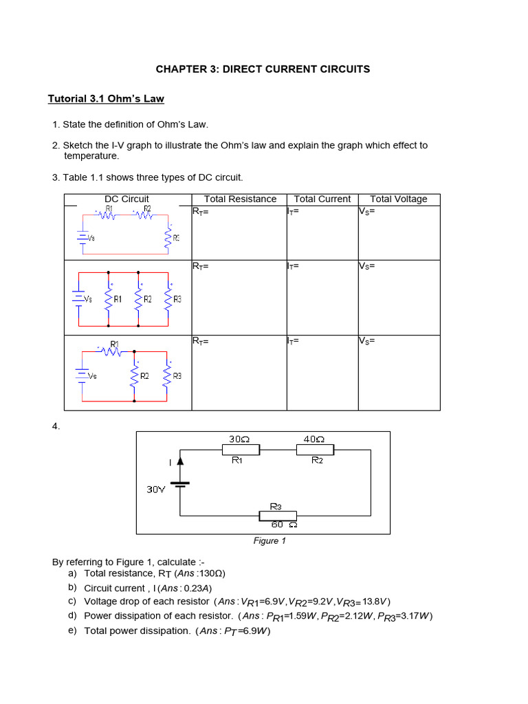 Topic 3 Tutorial Direct Current Circuits | PDF | Electrical Resistance ...