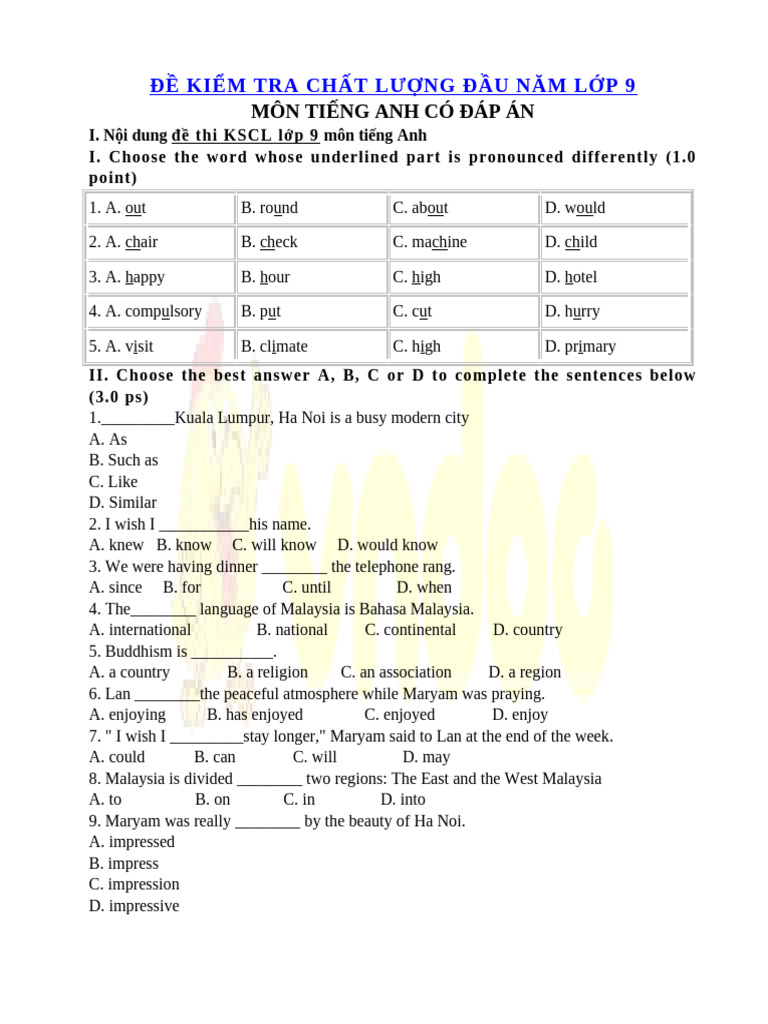 De Khao Sat Chat Luong Dau Nam Mon Tieng Anh Lop 9 Co Dap an (1) | PDF | Natural Disasters | Storms