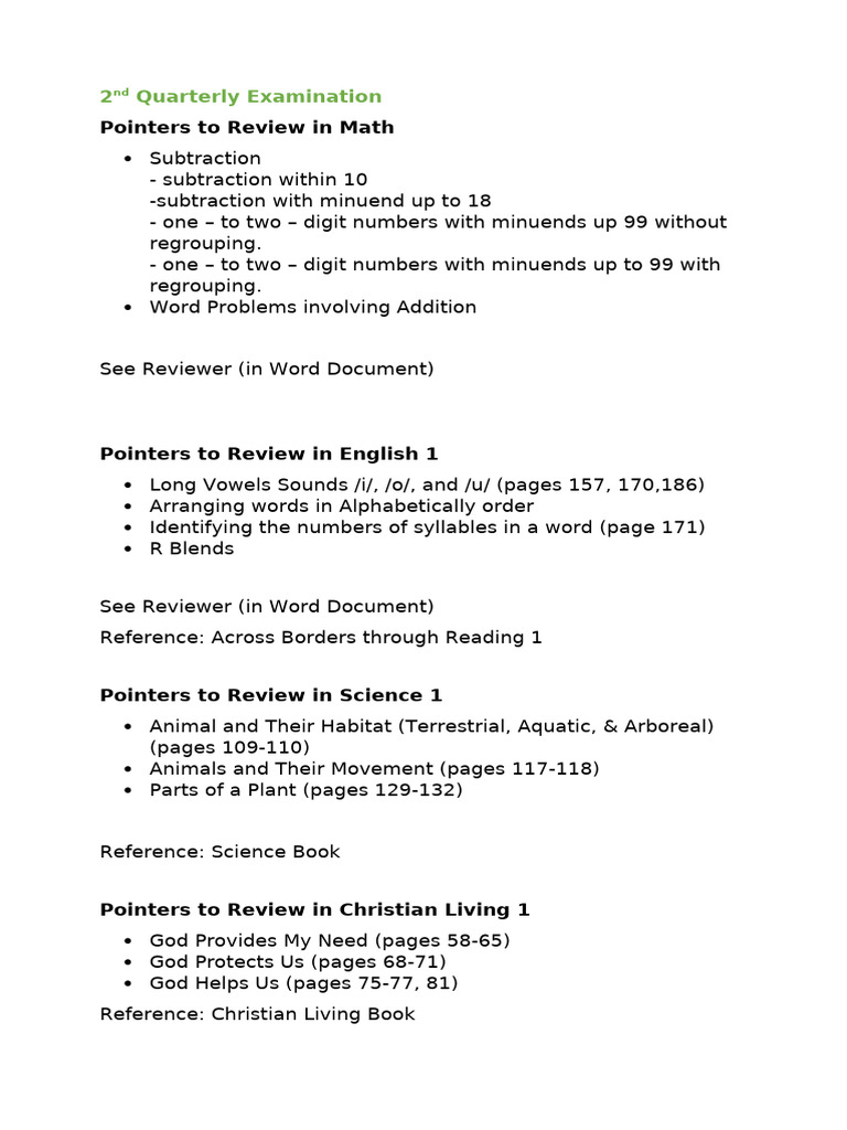 2nd Quarterly Pointers-to-Review | PDF
