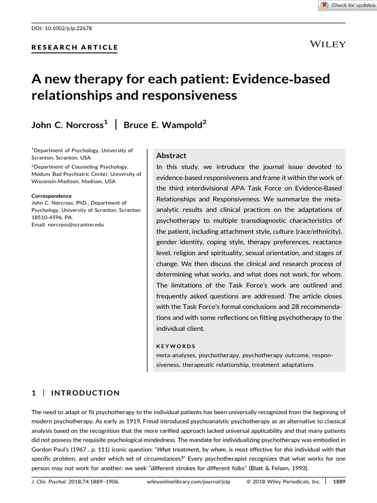 J Clin Psychol - 2018 - Norcross - A new therapy for each patient ...
