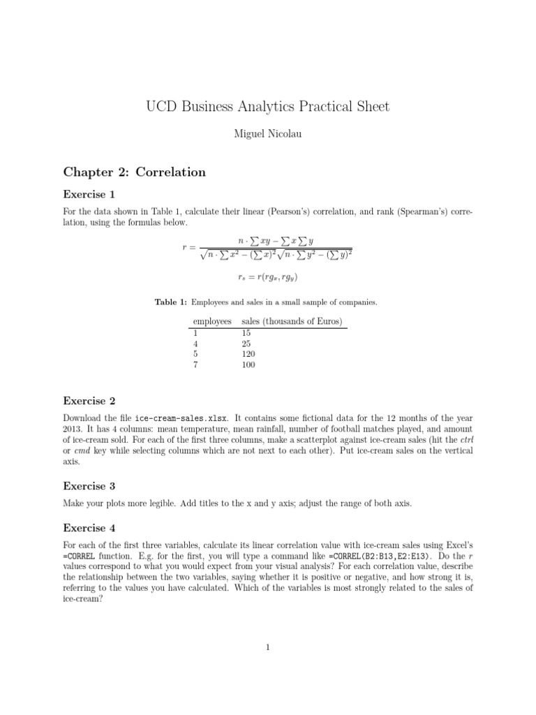 Correlation Exercises for Business Analytics | PDF | Scatter Plot | Microsoft Excel