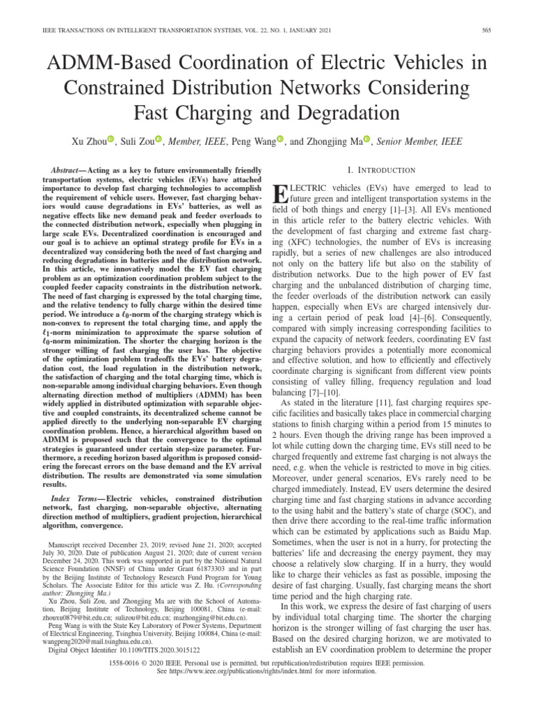 ADMM-Based Coordination of Electric Vehicles in Constrained Distribution Networks Considering ...
