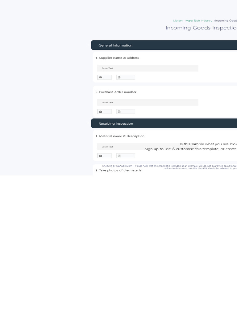 GoAudits - Incoming Goods Inspection Checklist (Sample) | PDF