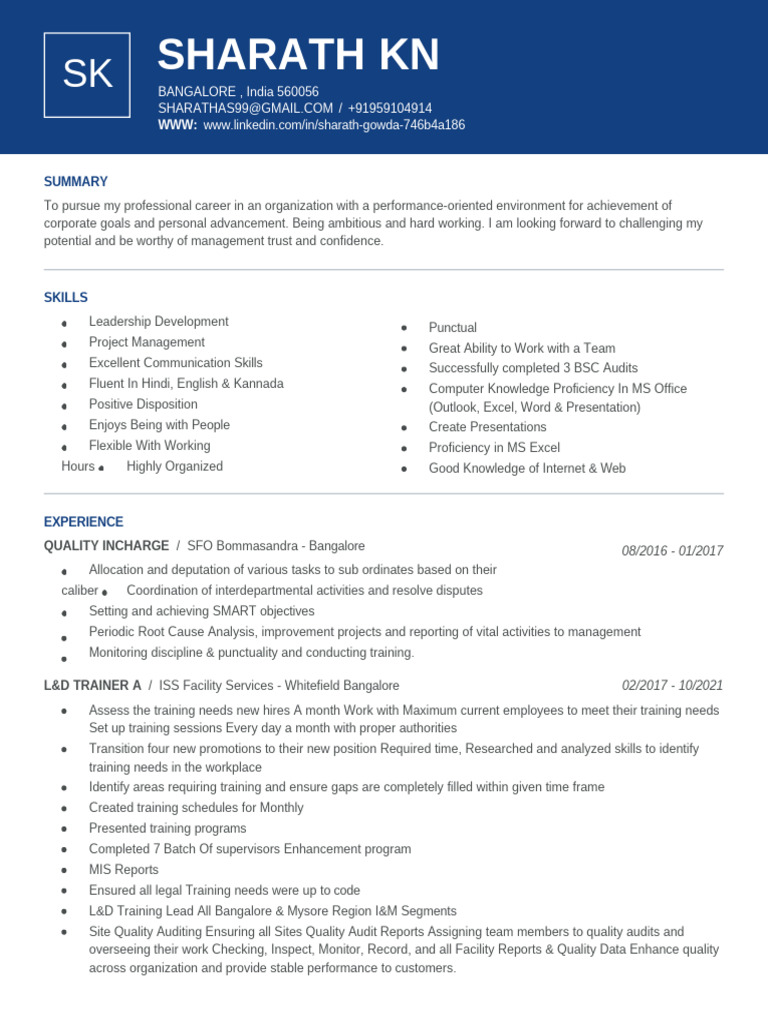 SHARATH_KN_CV | PDF | Business